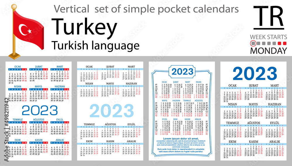 Turkish vertical pocket calendar for 2023. Week starts Monday Stock ...