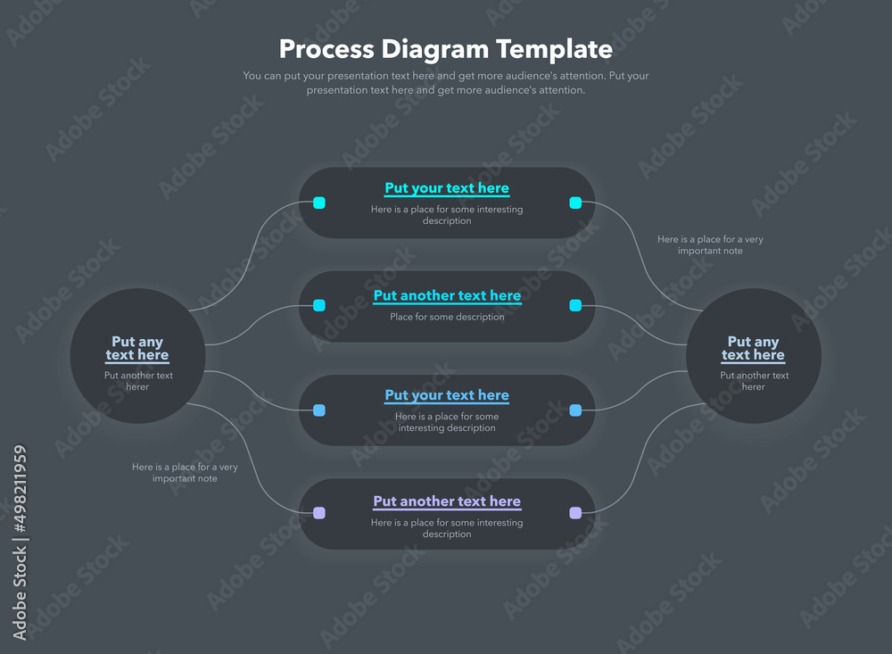 Simple business diagram template with four stages - dark version. Easy ...