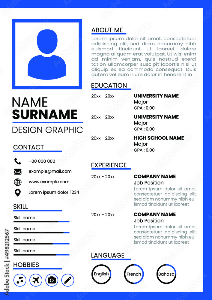 CV - Resume Template. Modern Simple Design. Blue White Color Background ...