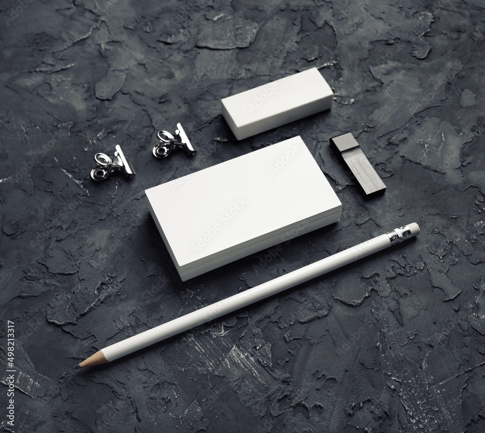 Blank stationery set on black plaster background. Mockup for branding ...