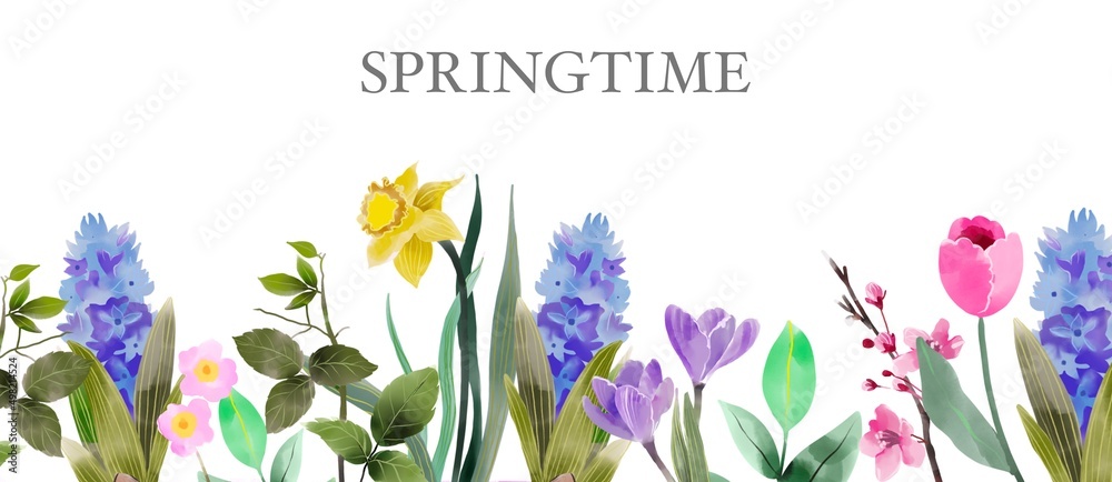 summer flowers watercolor floral border, banner for web design isolated ...