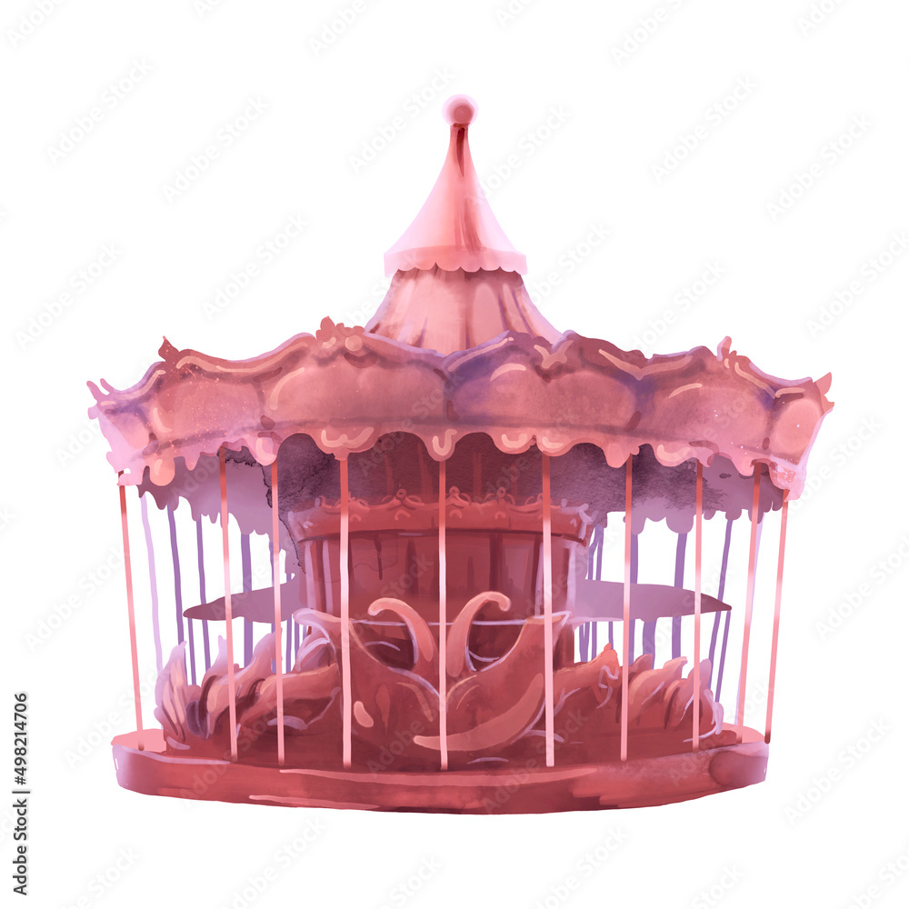 Carousel illustration. Hand drawn vintage carnival object: carousel ...