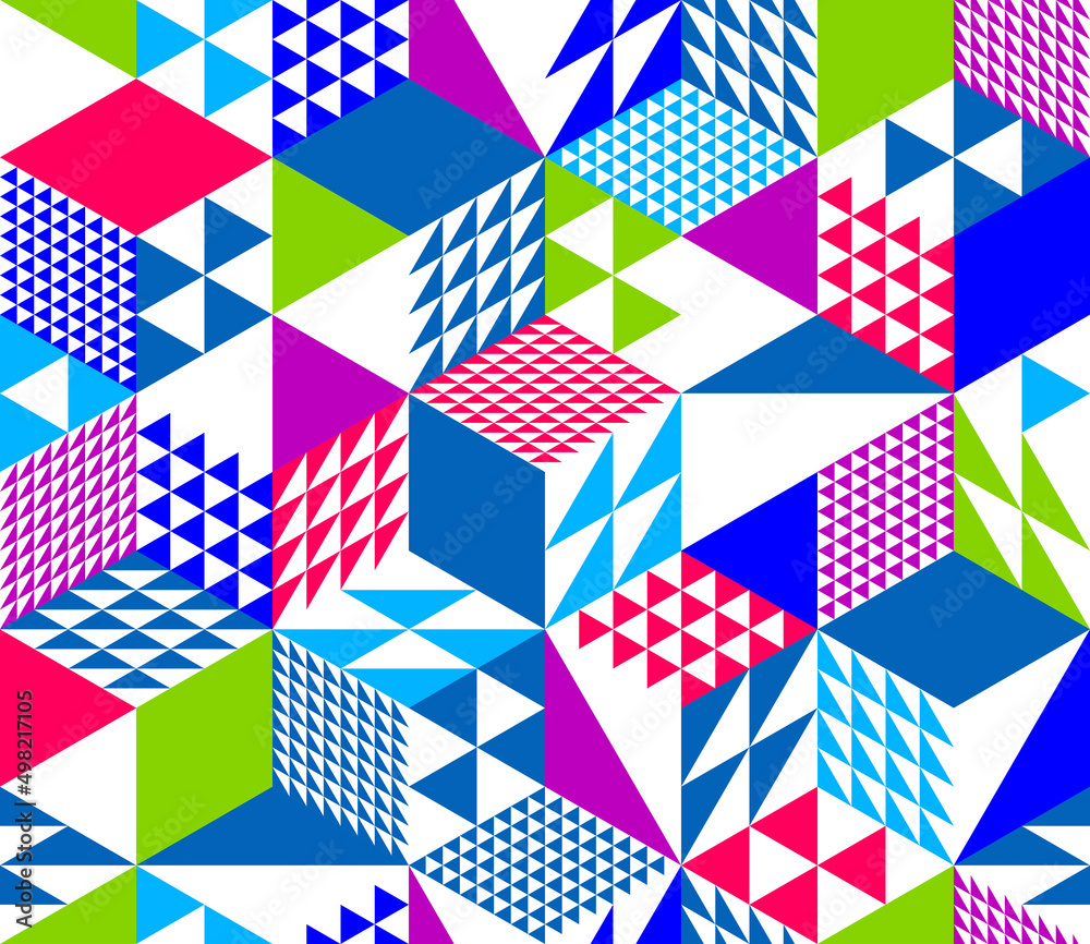 Seamless Isometric Rhombus And Triangles Geometric Pattern 3d Cubes Vector Tiling Background