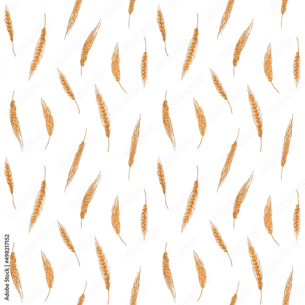 Seamless cereal pattern with grain crop. Endless background with wheat ...