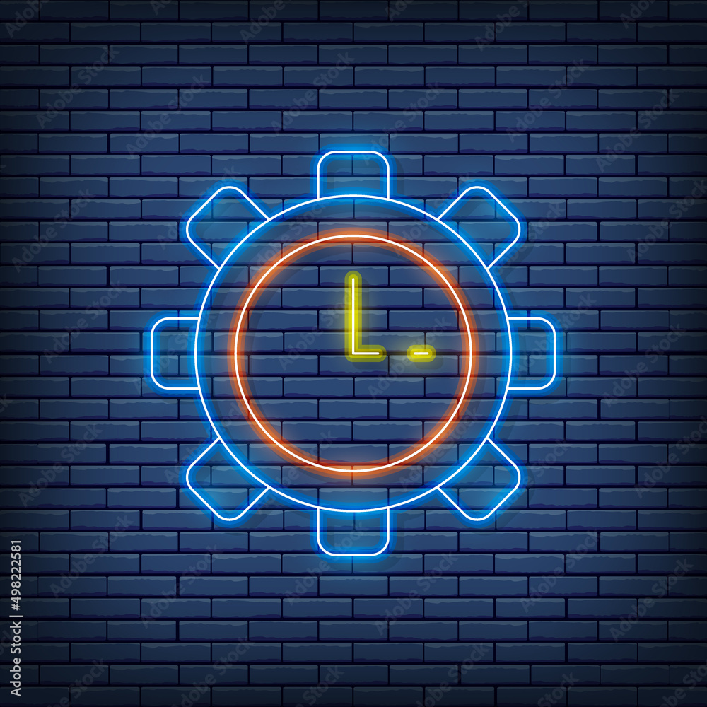 Vector clock in gear, productivity, time management neon sign. Vector ...