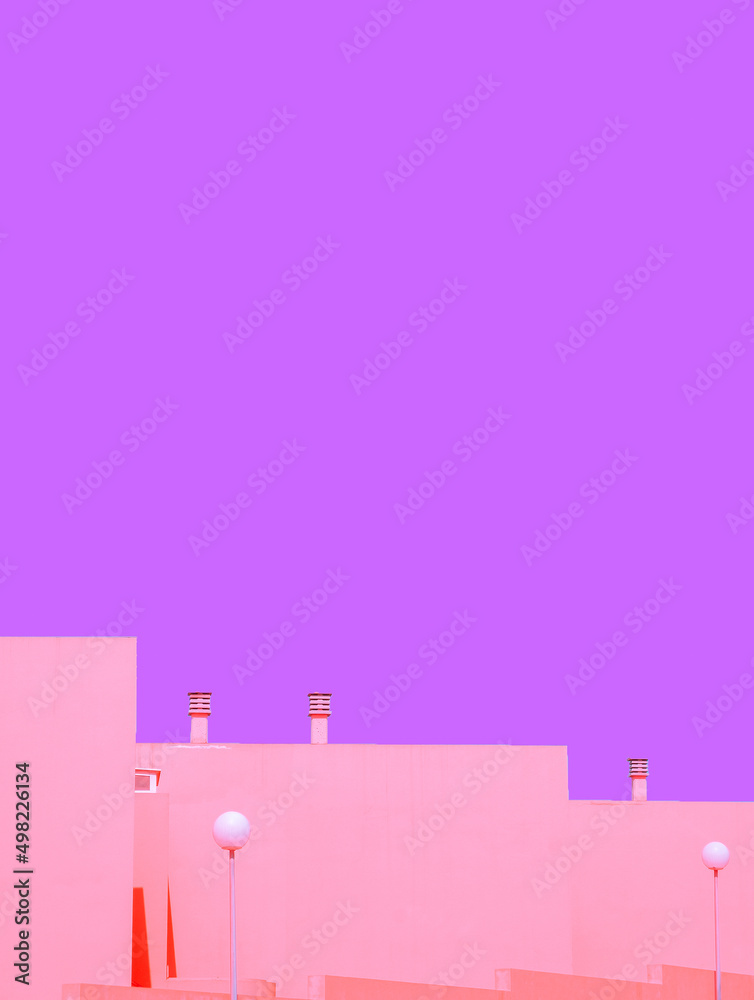 Minimalist architecture stylish space. Trendy colours combination. Pink ...