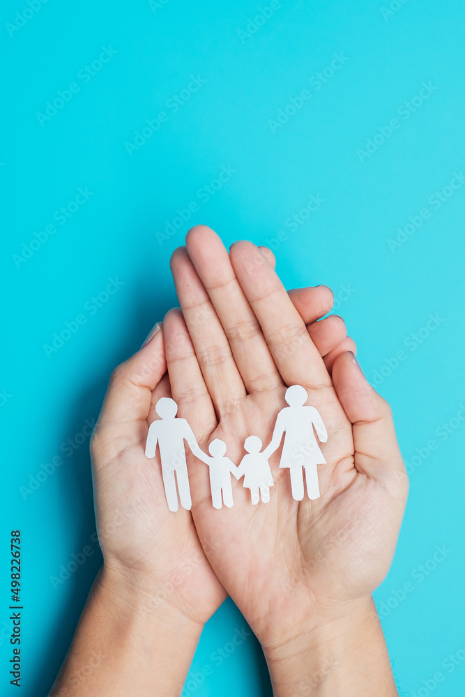 Happy Family day. hands holding paper shape cutout with Father, Mother ...