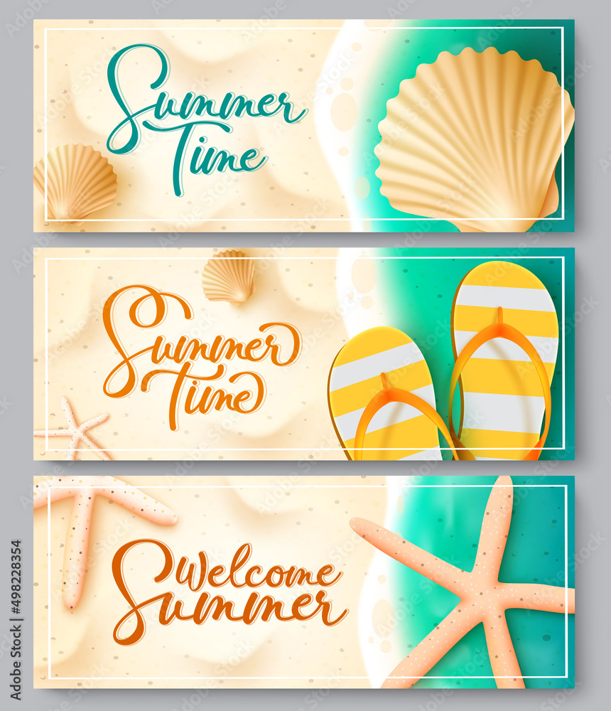 Summer time vector banner set design. Summer time text with starfish ...