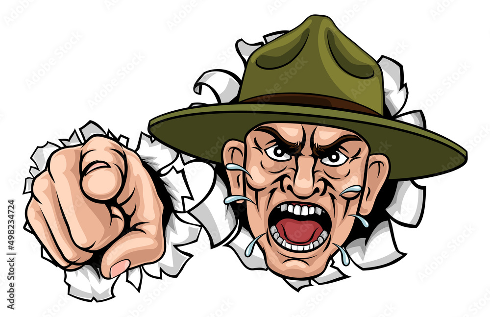 Angry Army Bootcamp Drill Sergeant Cartoon Stock Vector | Adobe Stock