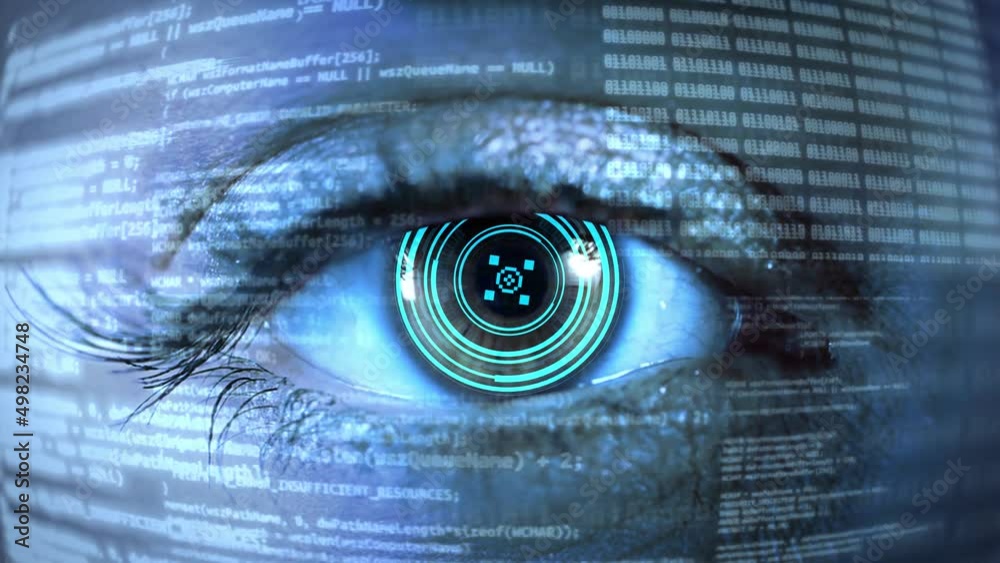 eye with futuristic vision system Program Code on a Computer Screen. Software development and ...