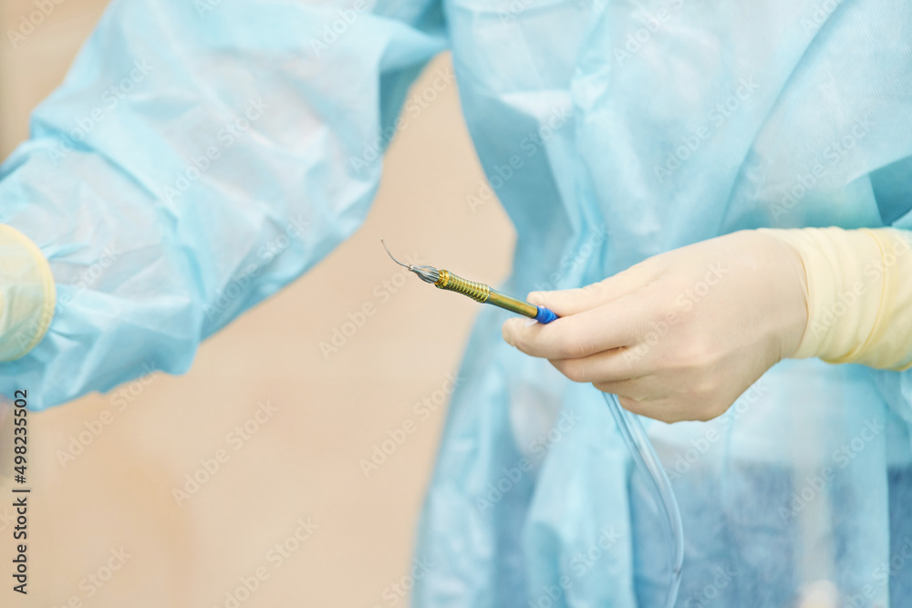 Ophthalmology laser microscope operation. Doctor surgery equipment in ...