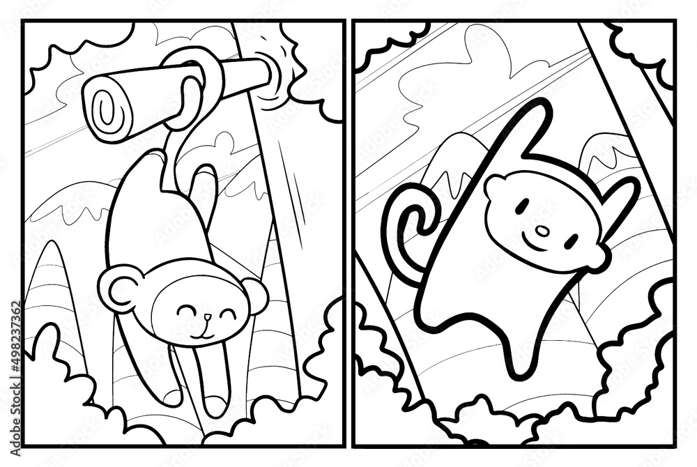 Cute kawaii monkey cartoon coloring pages Stock Vector | Adobe Stock