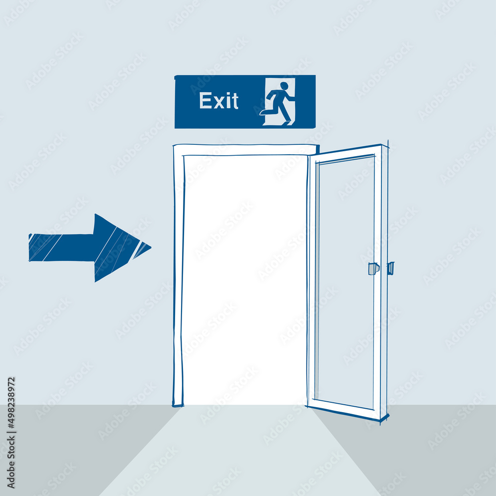 Symbol exit. Open door. Evacuation sing. Vector illustration sketch ...