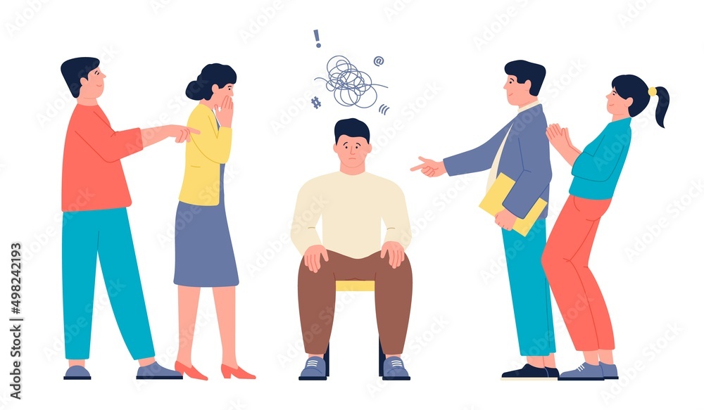 Bullying problem. Trolls, depressed insulted man and bullied people ...