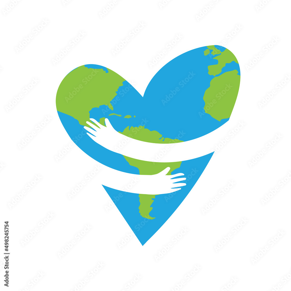 I love the planet earth, a heart with a big hug and a map of the earth ...