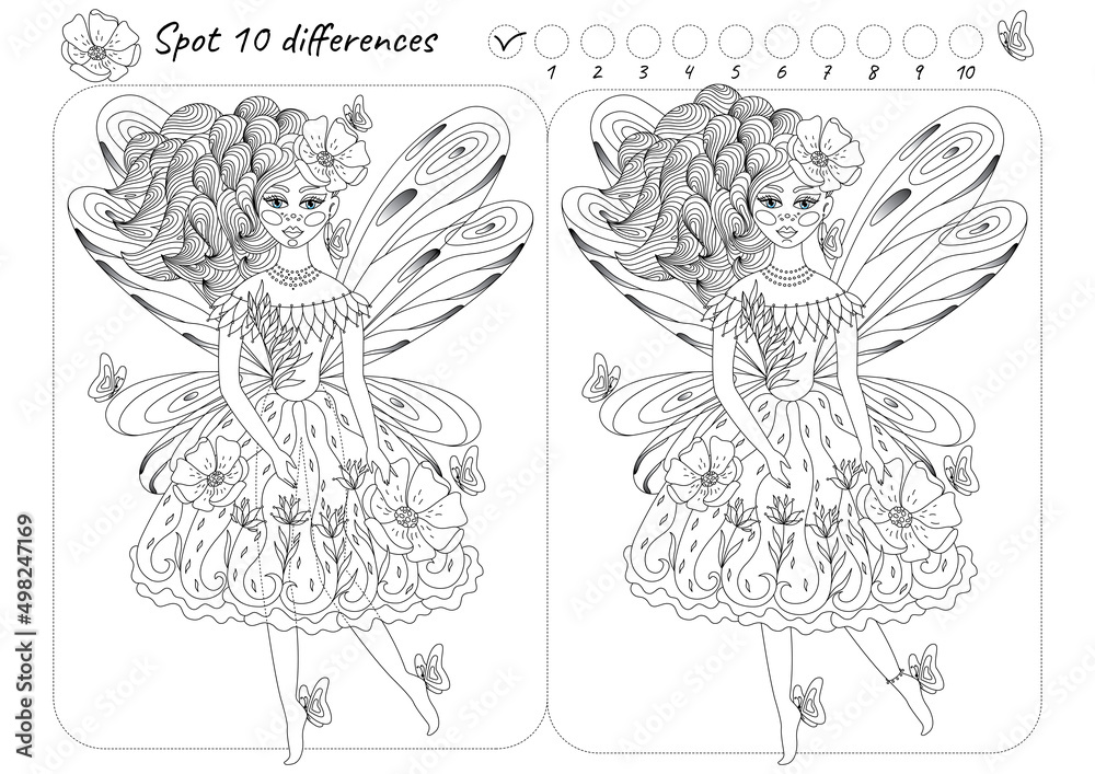 Spot Find the ten differences picture puzzle and coloring page with a ...