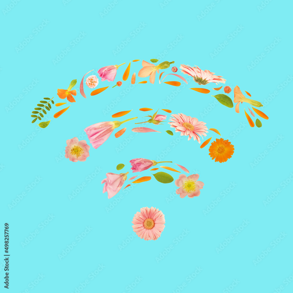 Wi-Fi sign wireless network protocol sign made of beautiful flowers ...