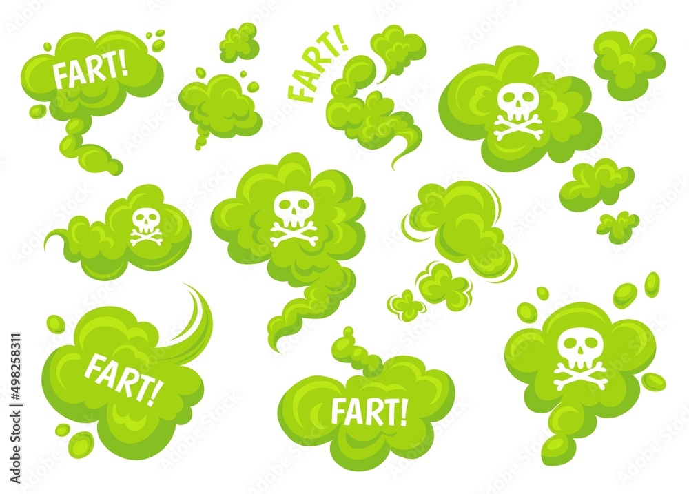 Green fart. Funny stinky clouds with skull text, pu farts bomb toxic ...