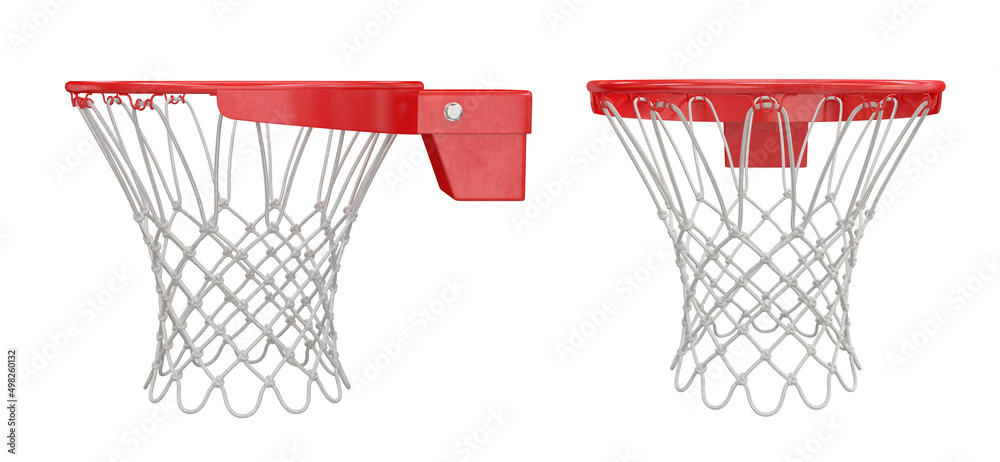 A set of basketball rims in red on a white background, 3d render Stock ...