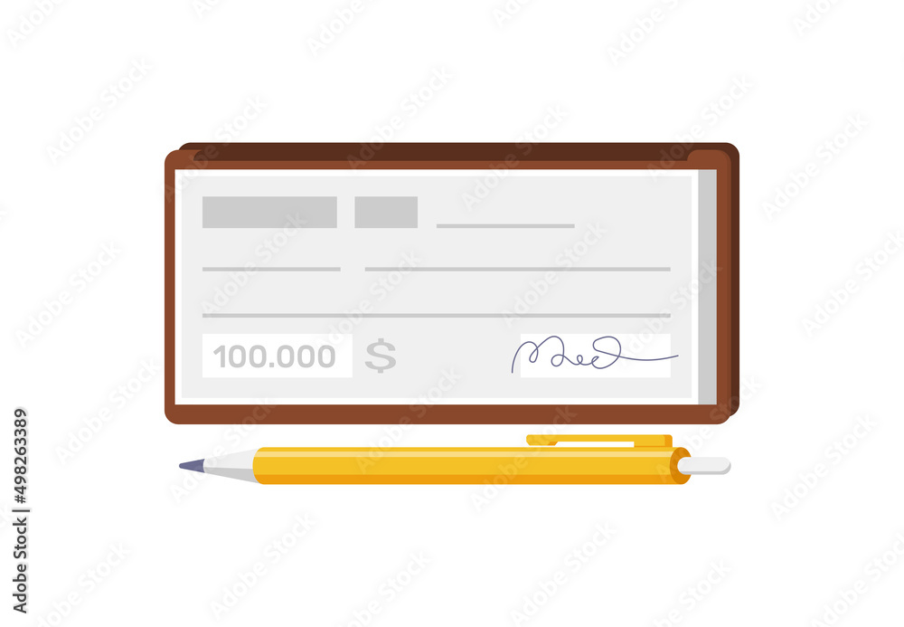Vecteur Stock Checkbook bank cheque page with fields for filling signature with pen icon ...