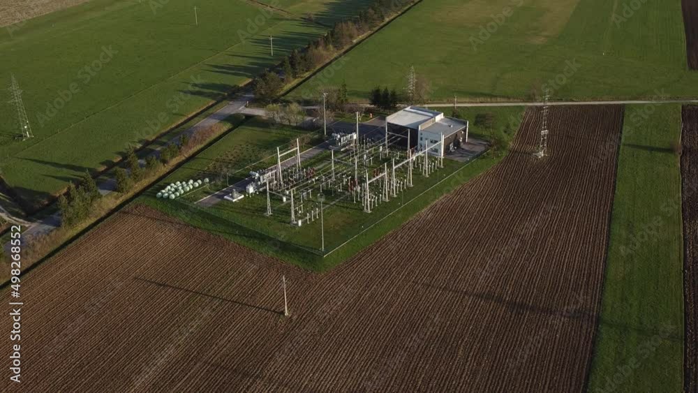 Electricity transformer - aerial view of electricity voltage ...