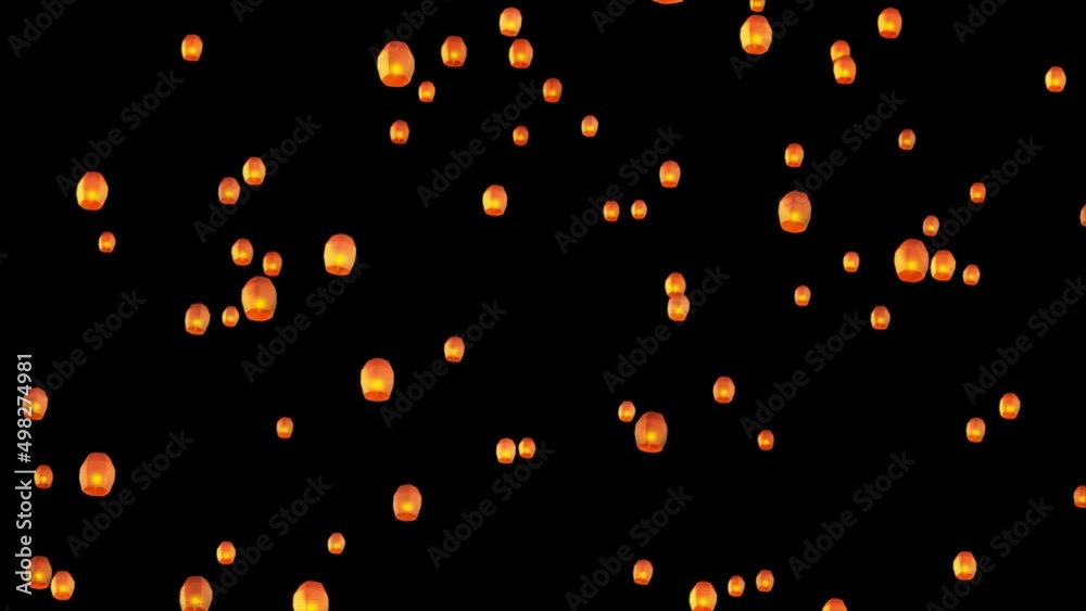 paper lanterns floating Lantern in the night sky culture tradition Loop ...