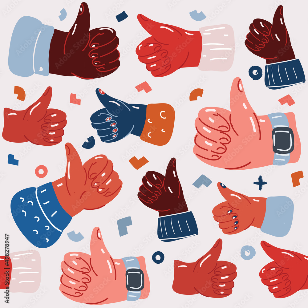 Vector illustration of thumbs up symbols pattern. Like sign. Stock ...
