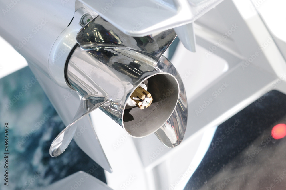Boat propeller made of aluminum Located at the stern of the boat ...