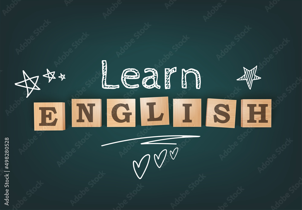 Learn English. Language Courses Template Background. Chalkboard Desk ...