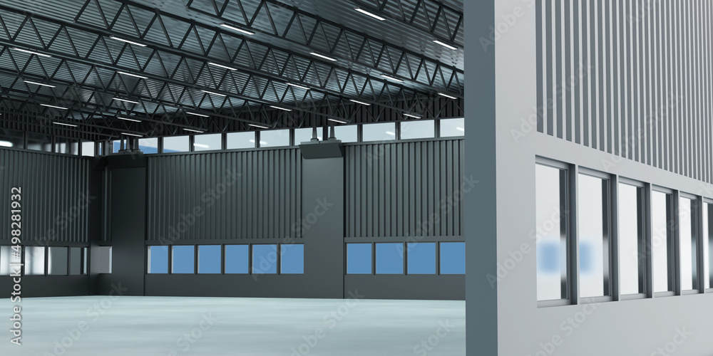Factory building with nothing. Visualization of entrance to industrial ...