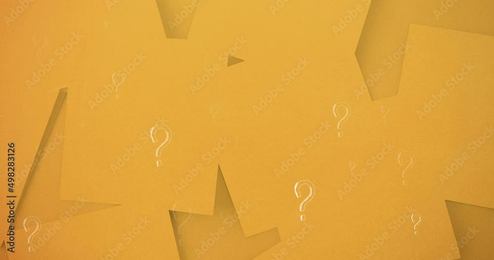 Digital animation of multiple question mark symbols floating yellow ...