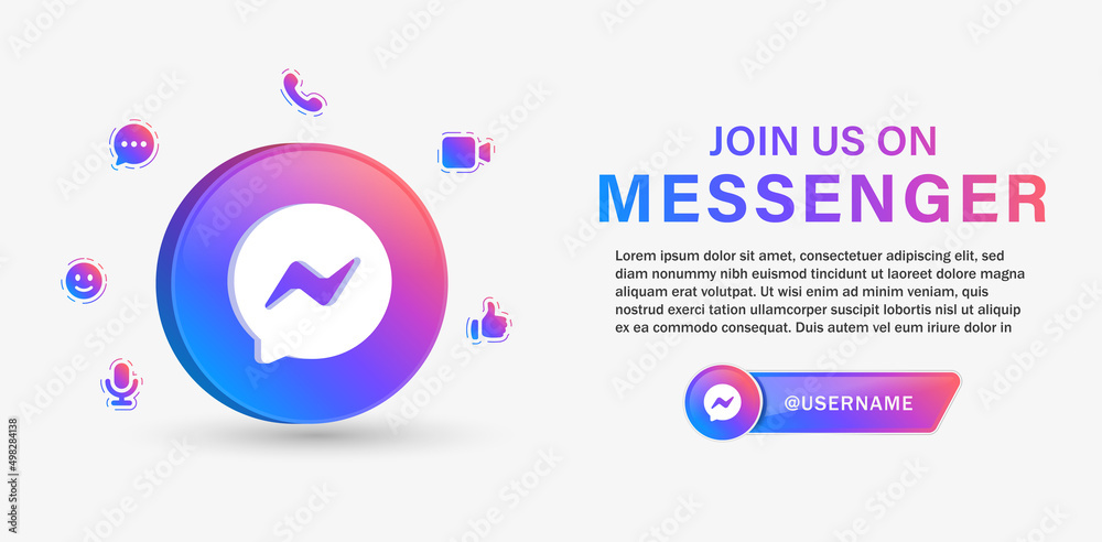 join us on messenger 3d logo for social media icons 3d. contact us on ...