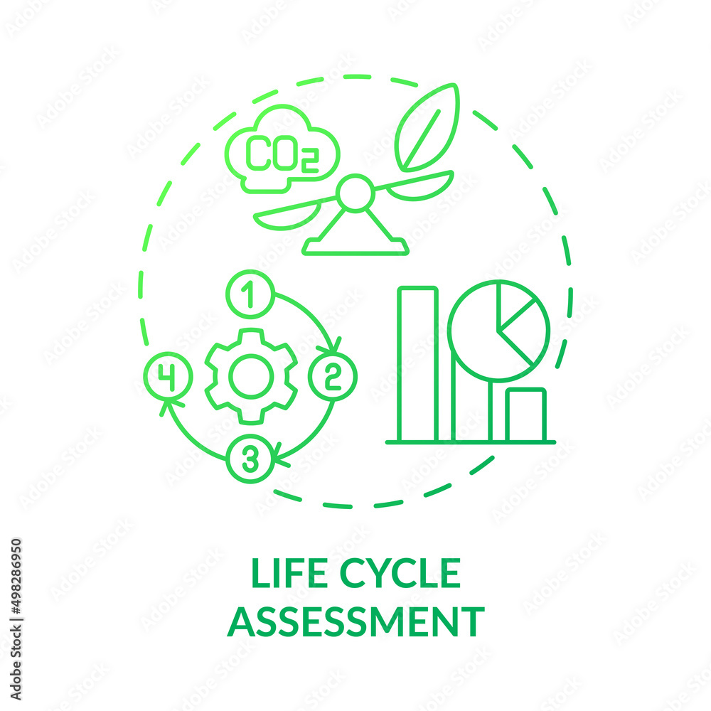 Life cycle assessment green gradient concept icon. Impact study. Method ...