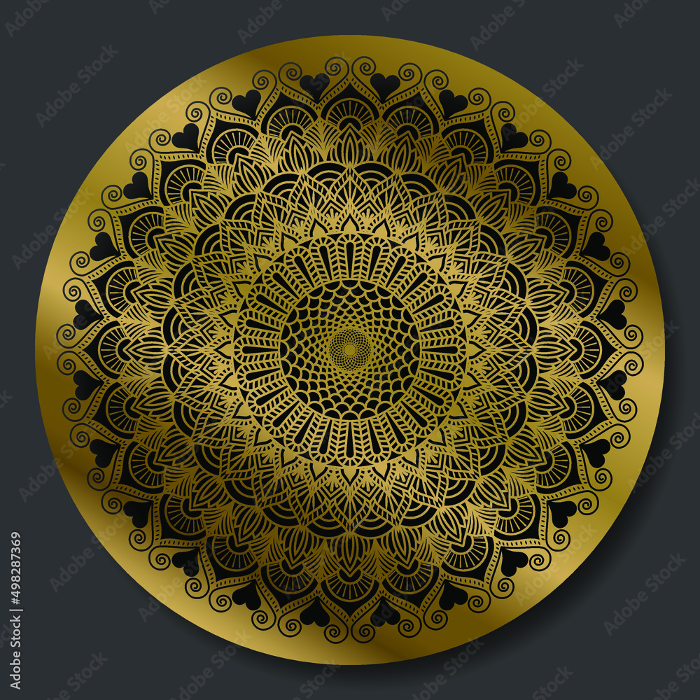 Elegant, luxury ornamental mandala design in gold colour on black ...
