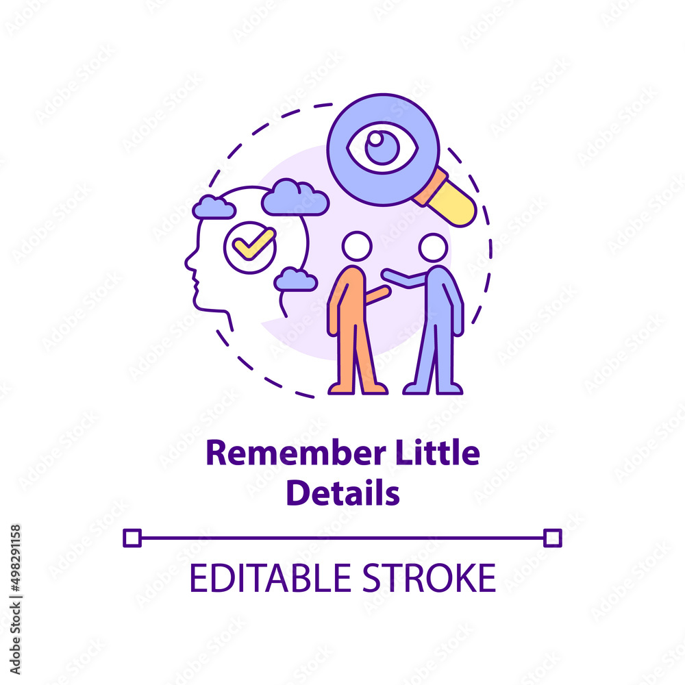 Remember little details concept icon. Showing interest. Step to ...