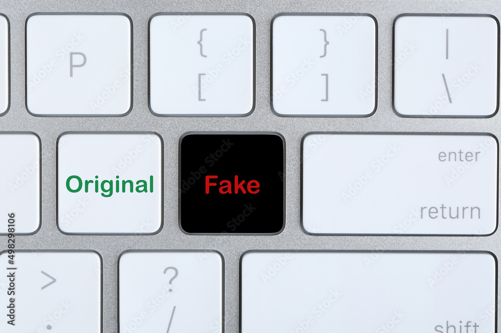 Buttons with words Fake and Original on keyboard, top view. Plagiarism ...