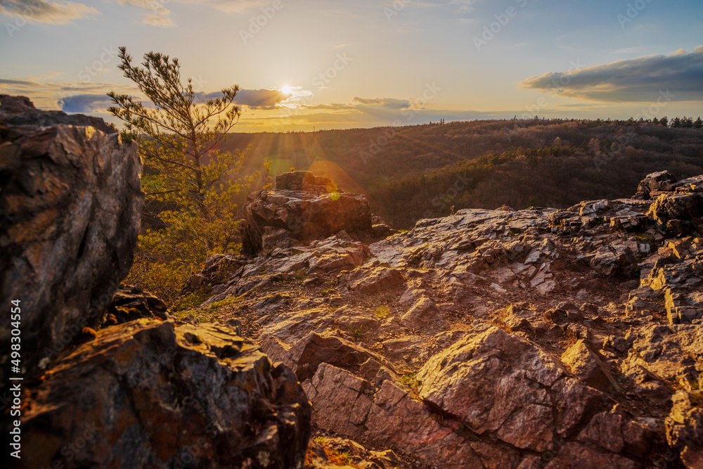Sunset in the Sarka valley in Prague. Most of the valley is protected ...