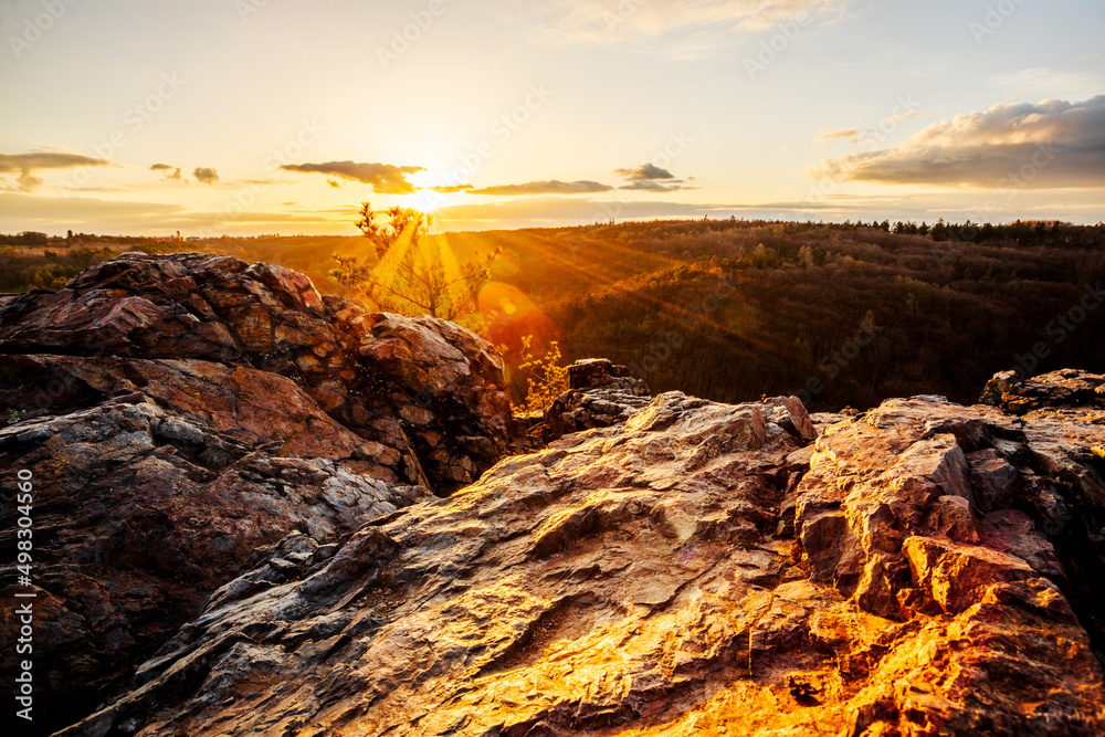 Sunset in the Sarka valley in Prague. Most of the valley is protected ...