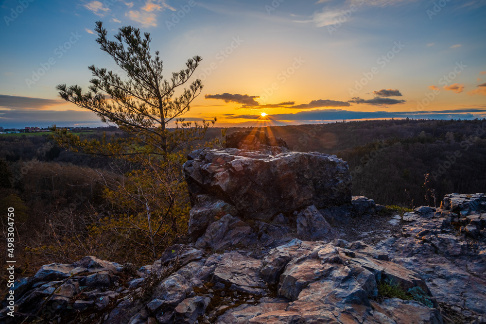 Sunset in the Sarka valley in Prague. Most of the valley is protected ...