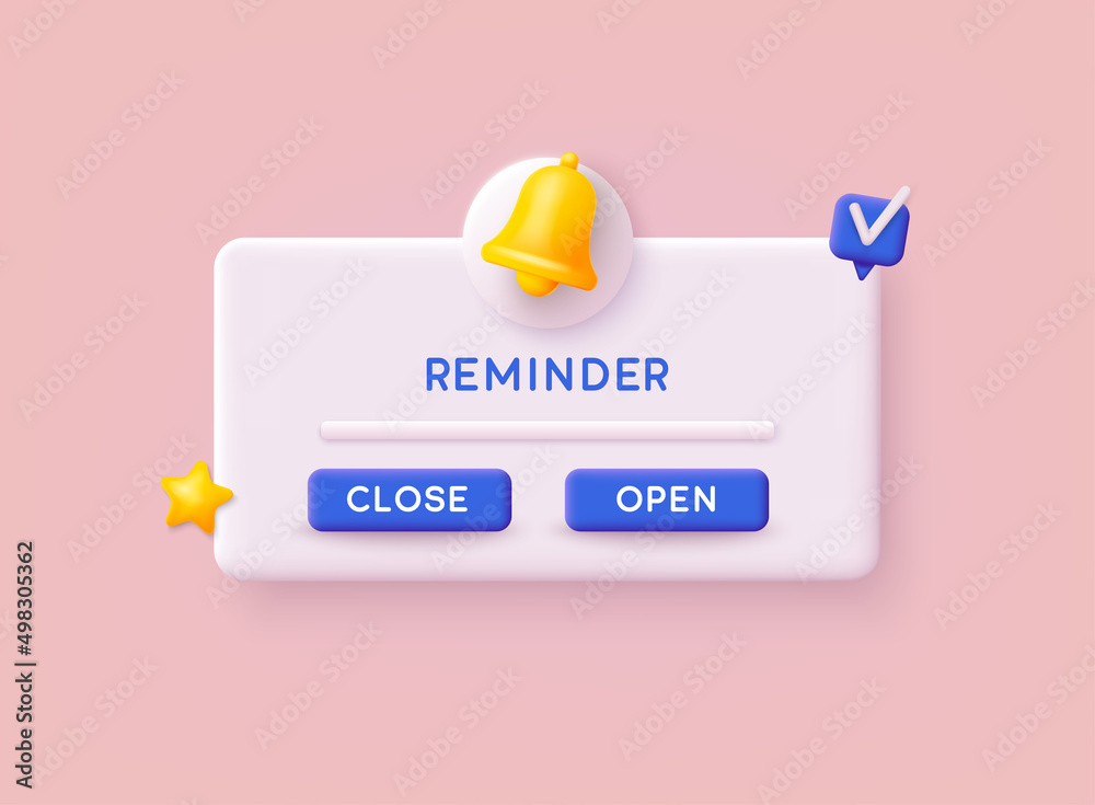 Reminder Illustration, page with floating elements. Notifications. Web ...