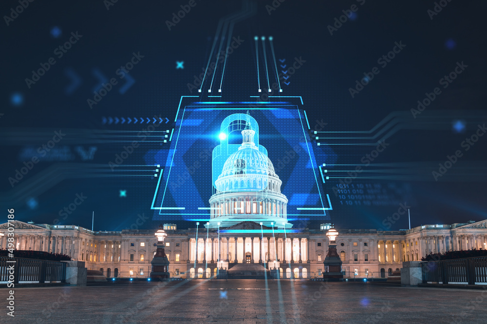Front view, Capitol dome building at night, Washington DC, USA ...
