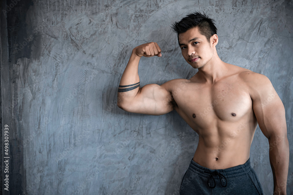 Portrait of asian man big muscle at the gym,Thailand people,Workout for ...