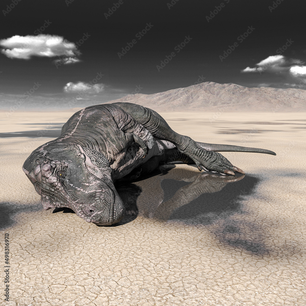 tyrannosaurus rex is dead on desert Stock Illustration | Adobe Stock