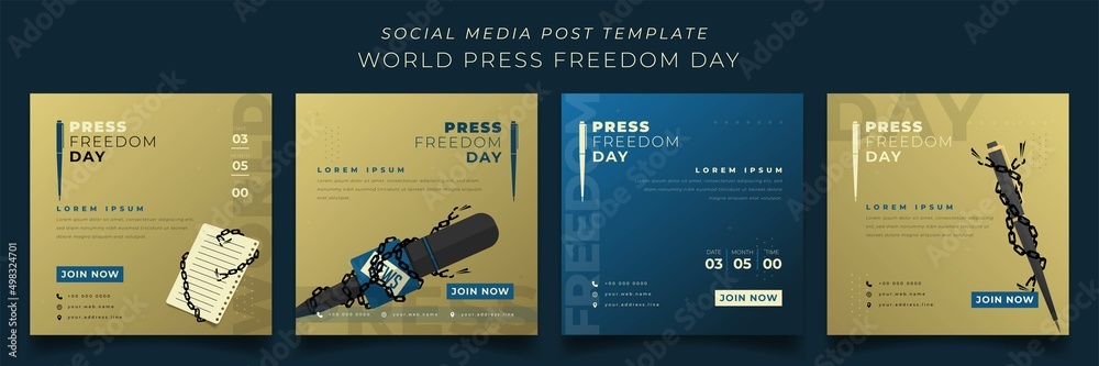 Set of social media post template in gold and blue square background ...