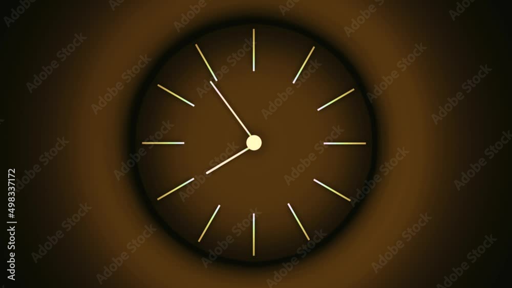 Orange background.Design.Dark clock made in the animation of the hands ...