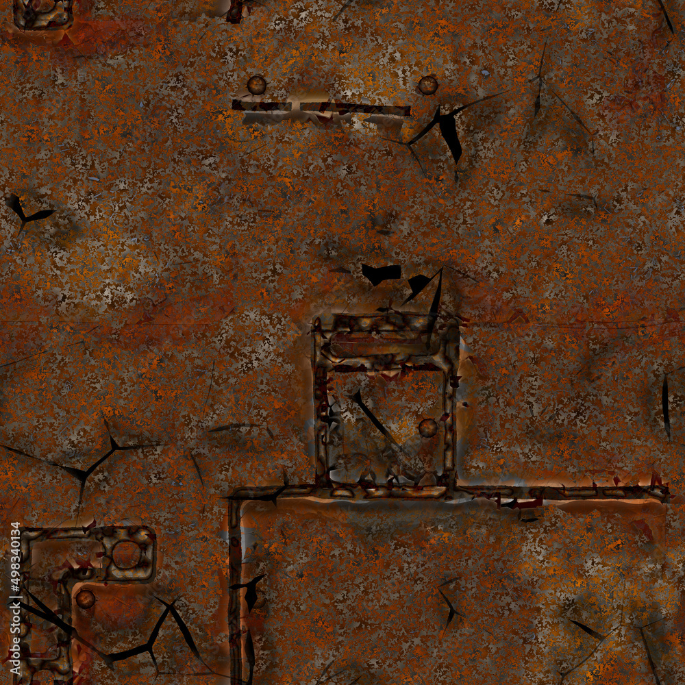 Rusty welded metal plates with alternative panel layout, derelict ...