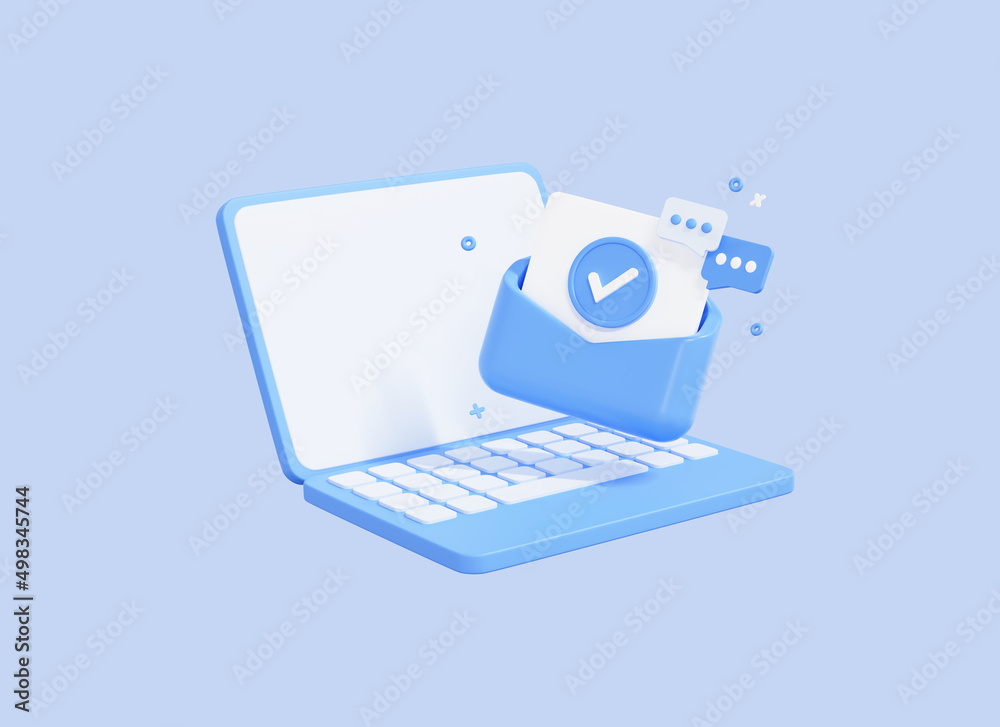 3D Approved email message with check mark on computer laptop screen ...
