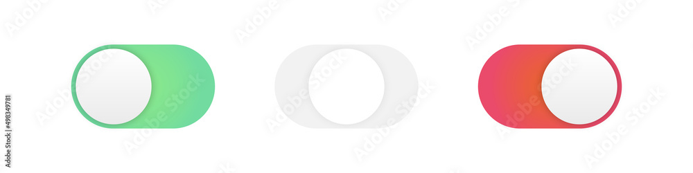 Switch button. On off UI symbols, active and inactive interface elements, round tap interaction ...