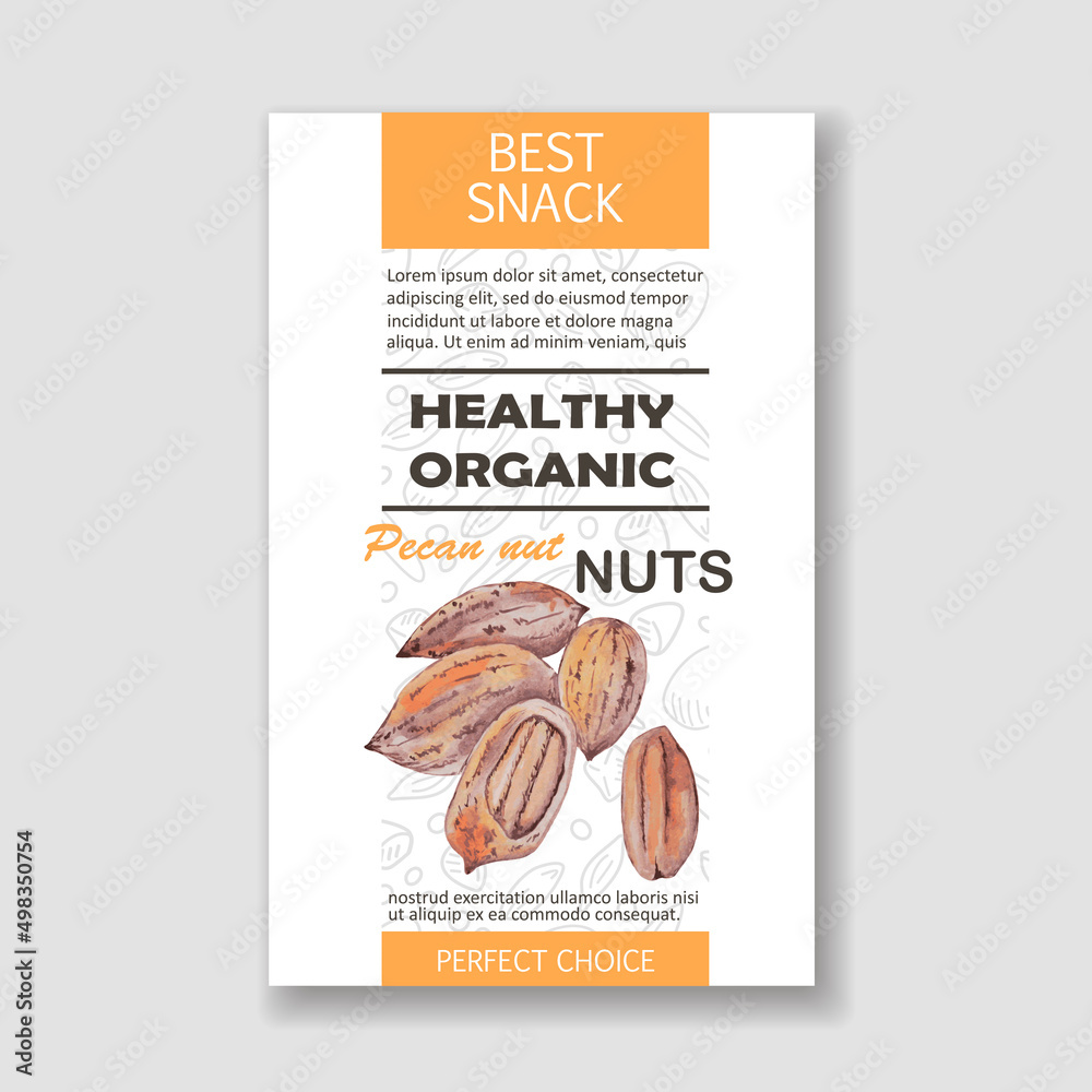Healthy pecan nut vertical label. Vector packaging design. Stock Vector ...