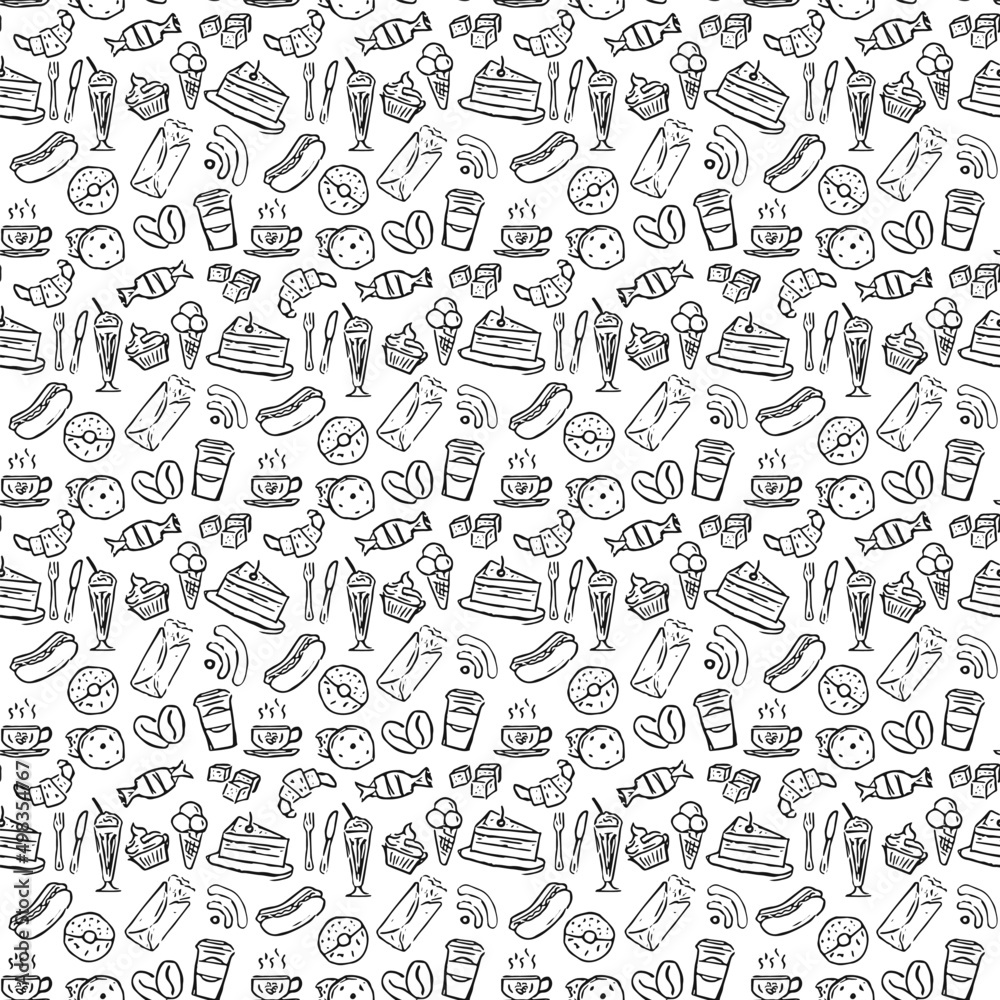 Seamless cafe vector pattern.Seamless coffee shop vector patter.Doodle ...